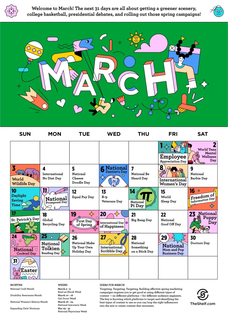 March 2024 Social Media Calendar • The Shelf Influencer Marketing